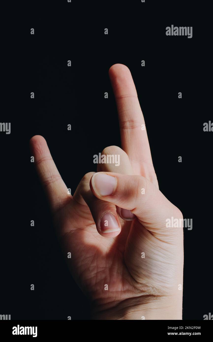 Rock sign Gesture hands with index and little finger up in form of ...