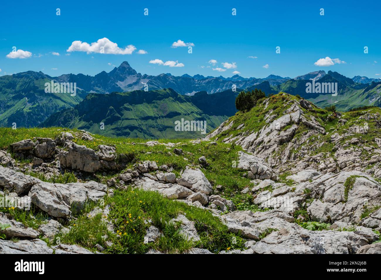Koblat high trail on the Nebelhorn, behind it the Hochvogel, 2592m ...