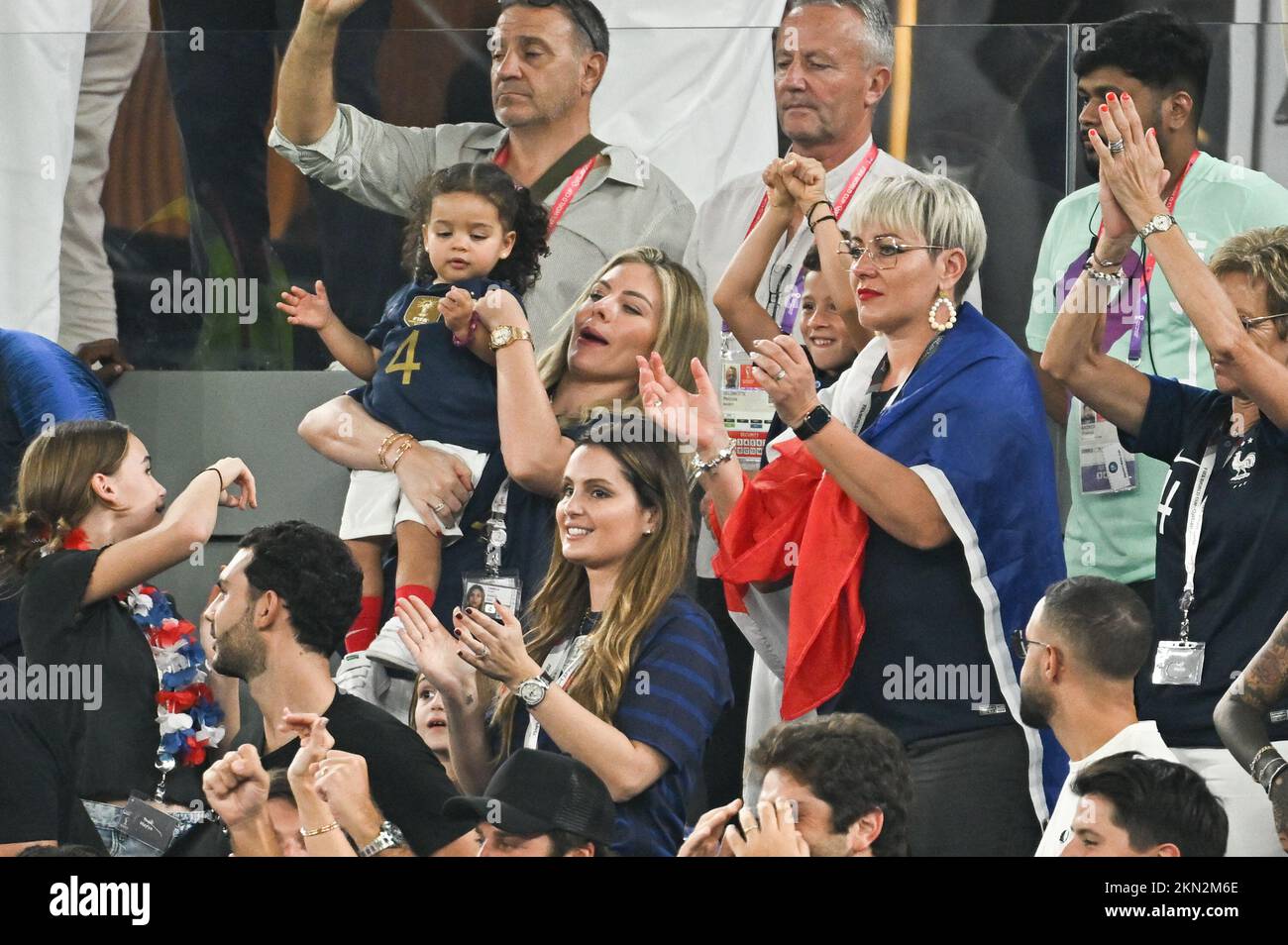 Wife of Raphaël Varane Camille Tytgat and their daughter during France ...