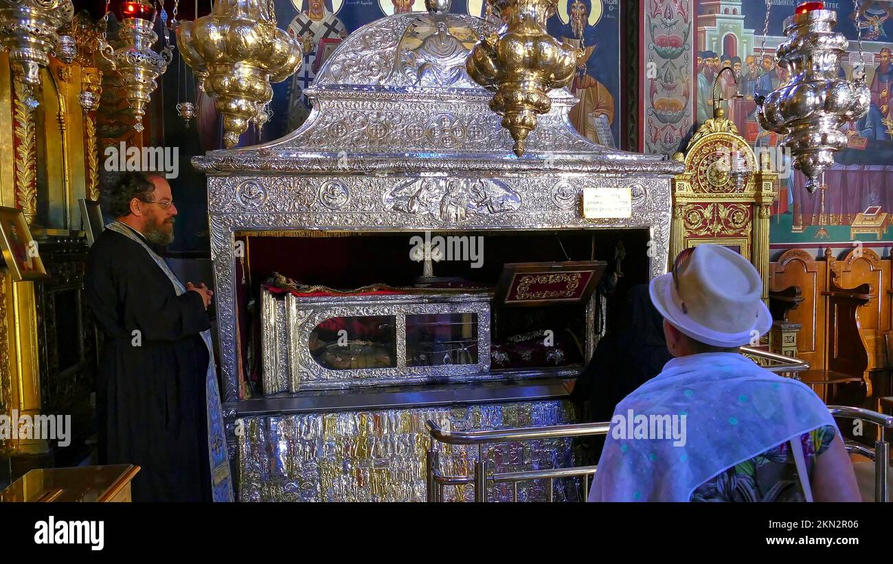 Monastery of Agios Gerasimos, island saint, silver coffin, bones, icons ...