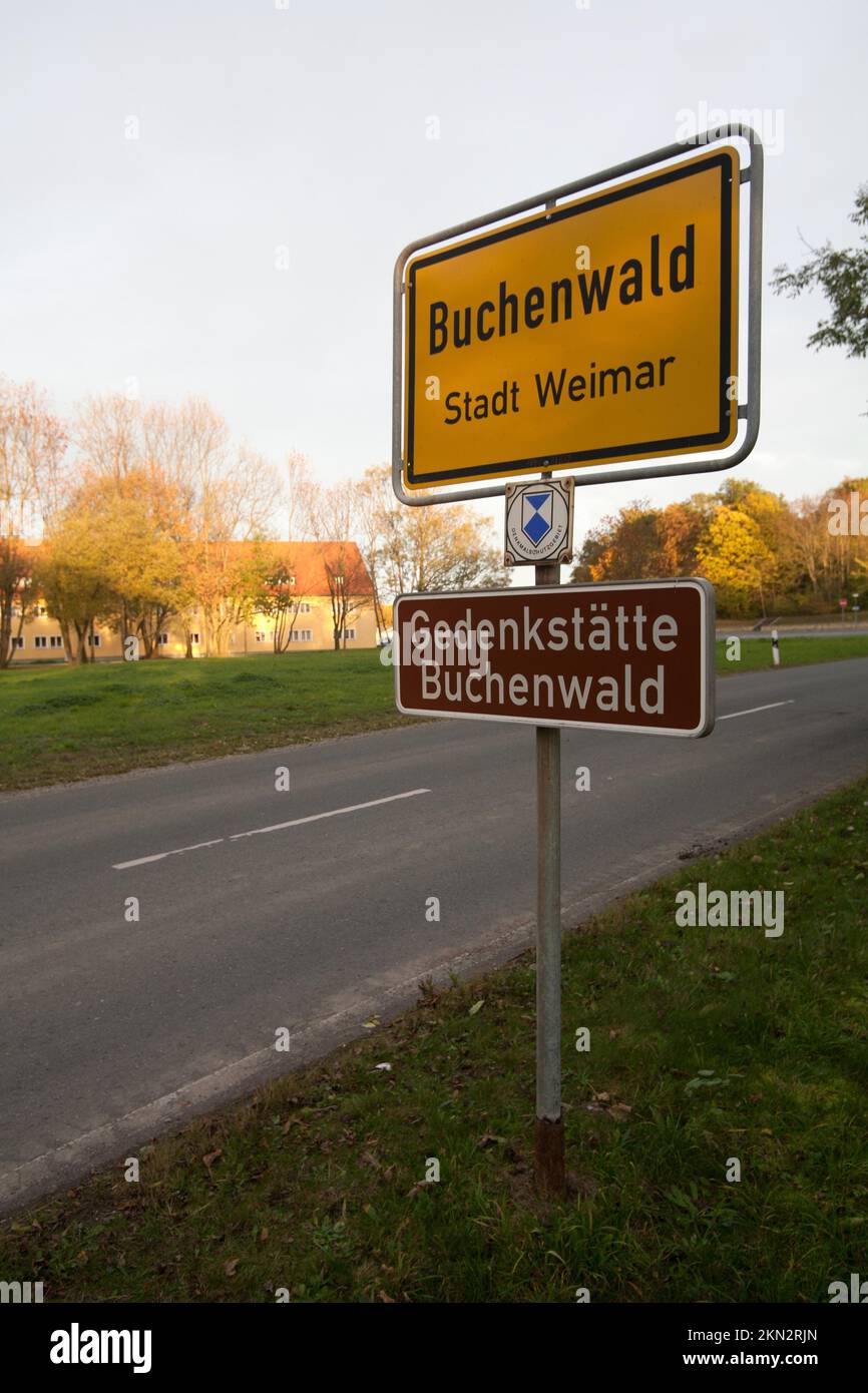 Entrance sign to beech forest near Weimar, concentration camp memorial ...