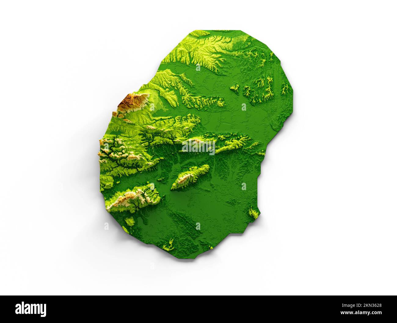 A 3D rendering of a height map of Nauru with shaded relief isolated on ...