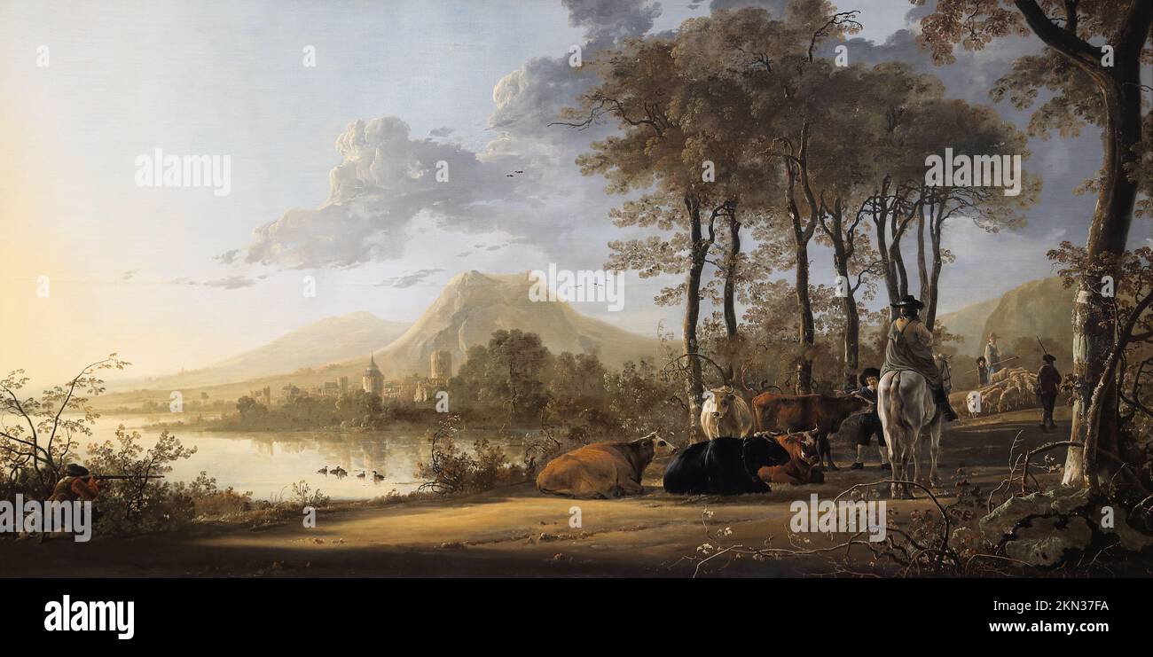 River Landscape with Horseman and Peasants by Dutch Golden Age painter ...