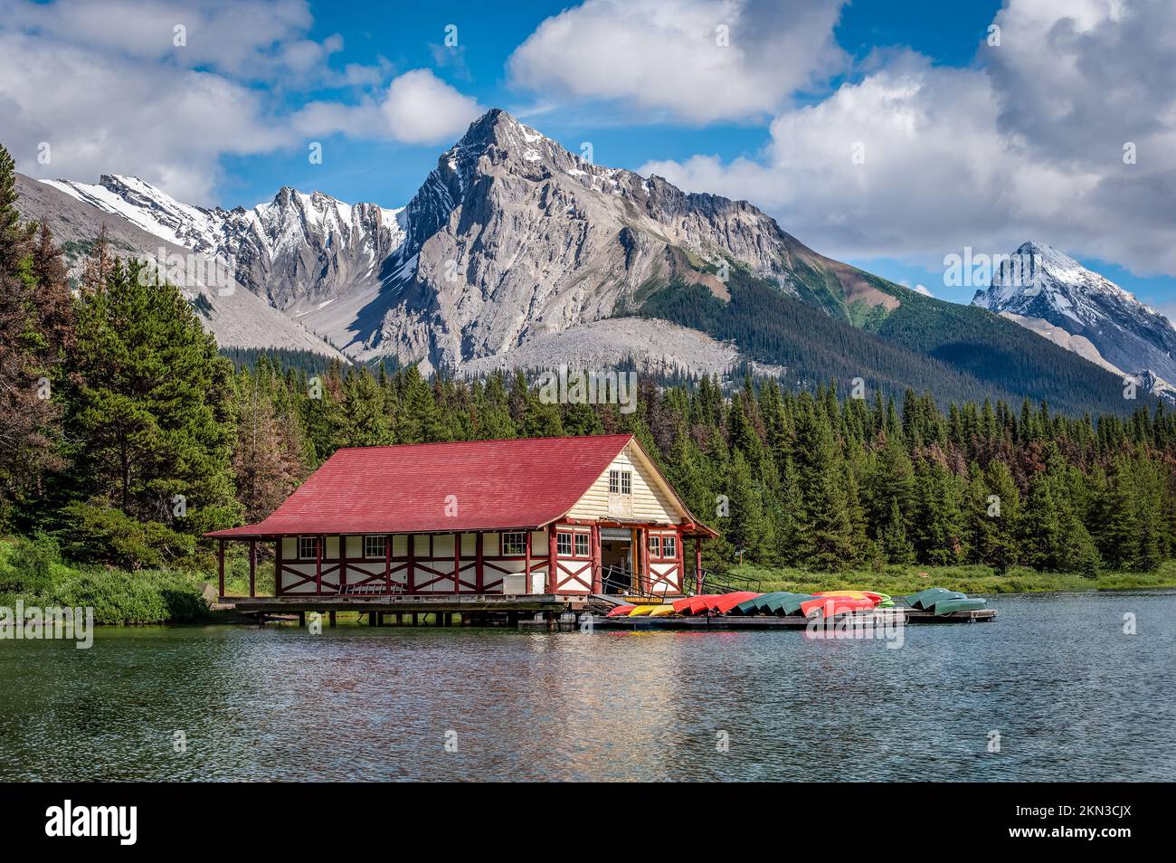 Maligne Lake’s boathouse in Jasper National Park, Alberta Stock Photo ...