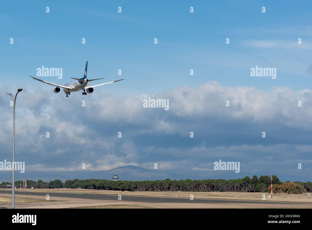 Large commercial aircraft ready to land on the runway of the Adolfo ...
