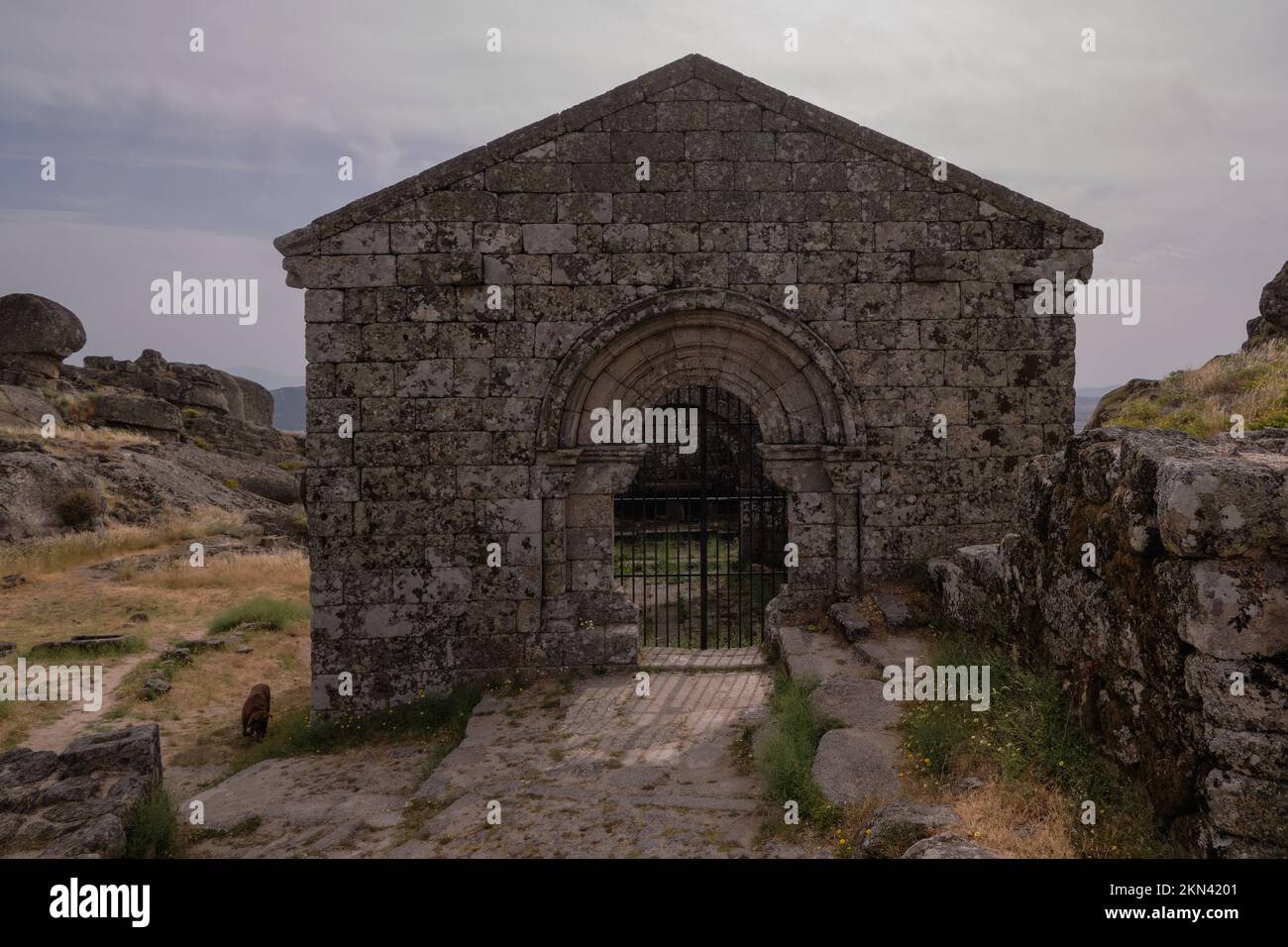 A medieval countryside village of Monsanto, Portugal with church ruins ...
