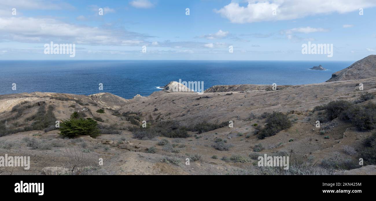 landscape with barren northern shore at Porto Santo island, shot in ...