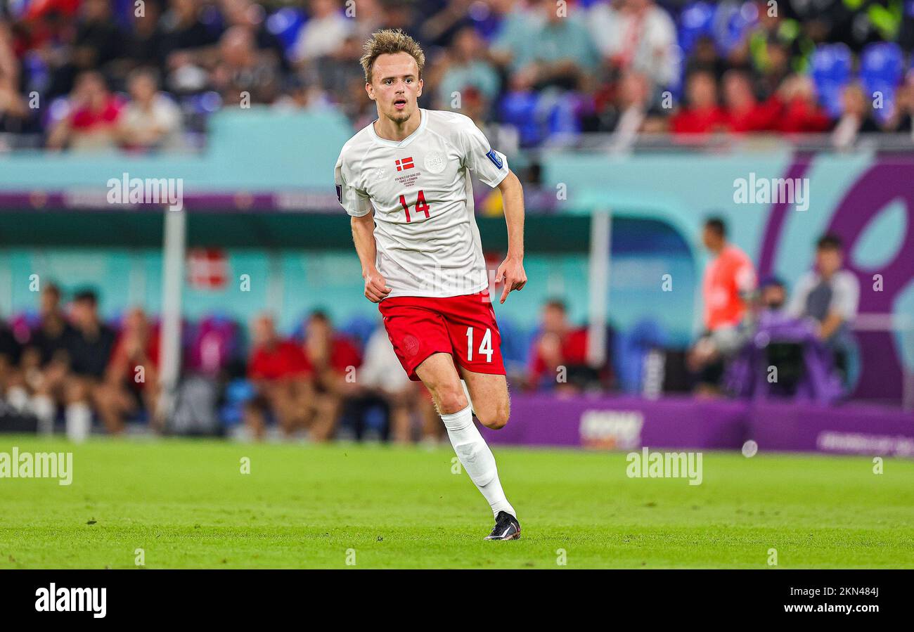 November 26, 2022, Rome, Qatar: Mikkel Damsgaard (14) of Denmark during ...