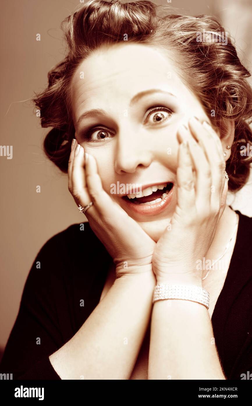 Crazy low DOF portrait on the face of a hysterical bride pulling funny ...