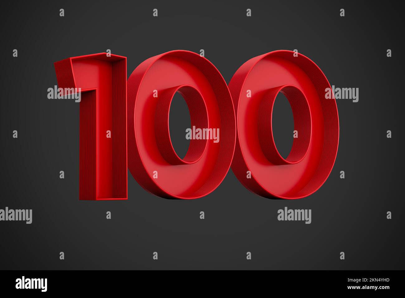 A 3d rendering of the number hundred in red over the black background ...