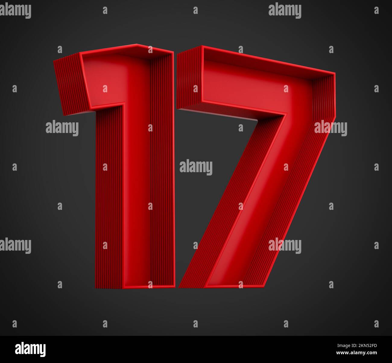 A 3d rendering of the number seventeen in red over the black background ...