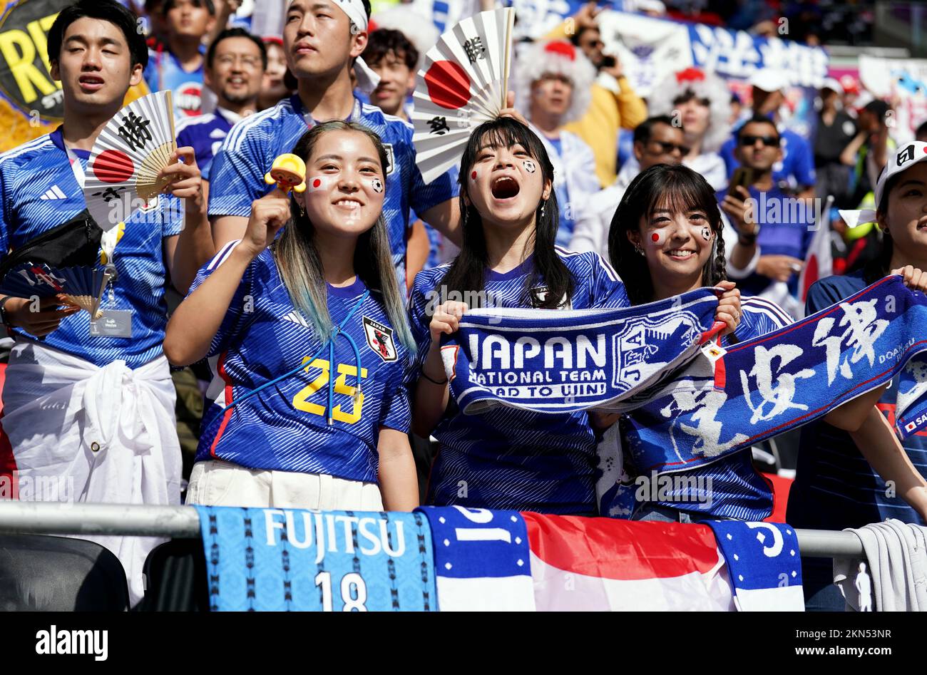 Japan fans ahead of the FIFA World Cup Group E match at the Ahmad Bin ...