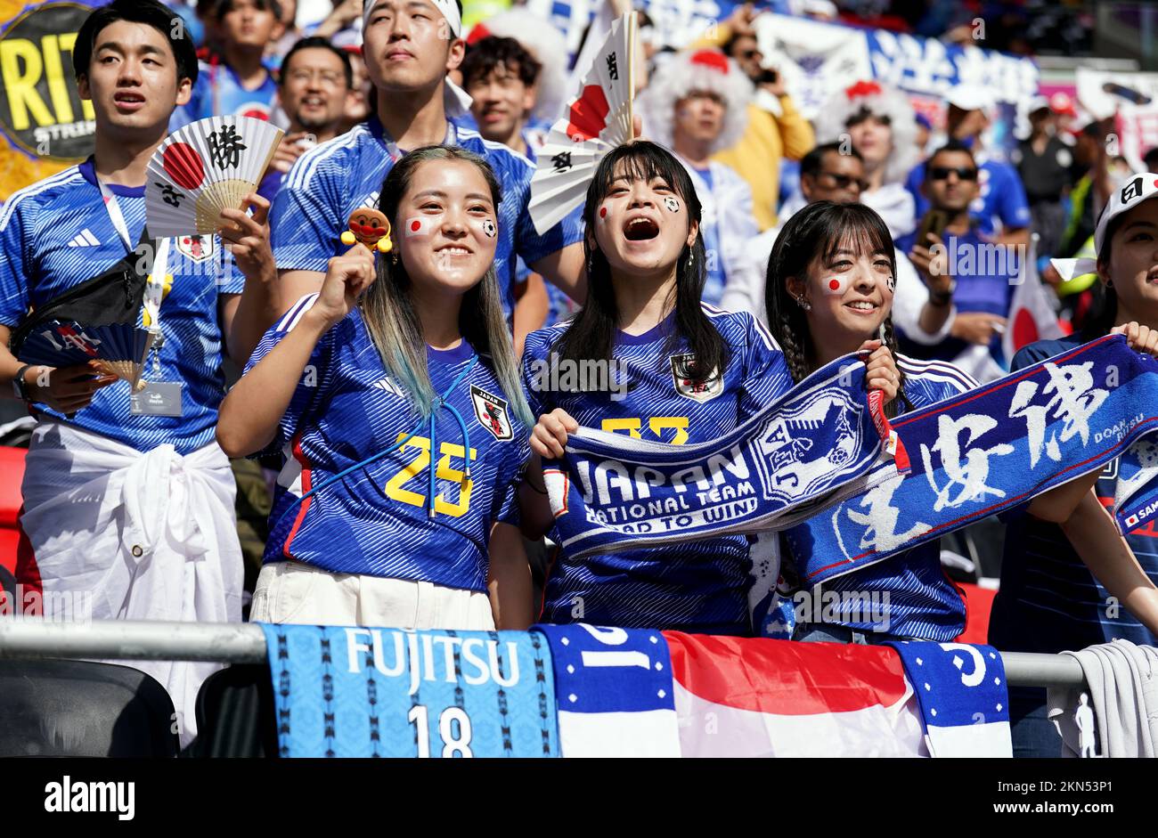 Japan fans ahead of the FIFA World Cup Group E match at the Ahmad Bin ...
