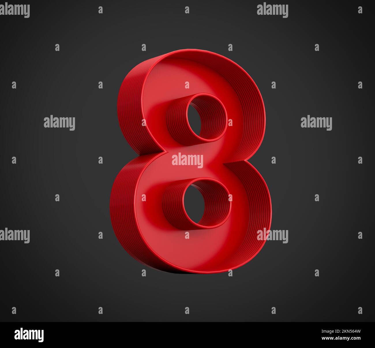 A 3d rendering of the number eight in red over the black background ...
