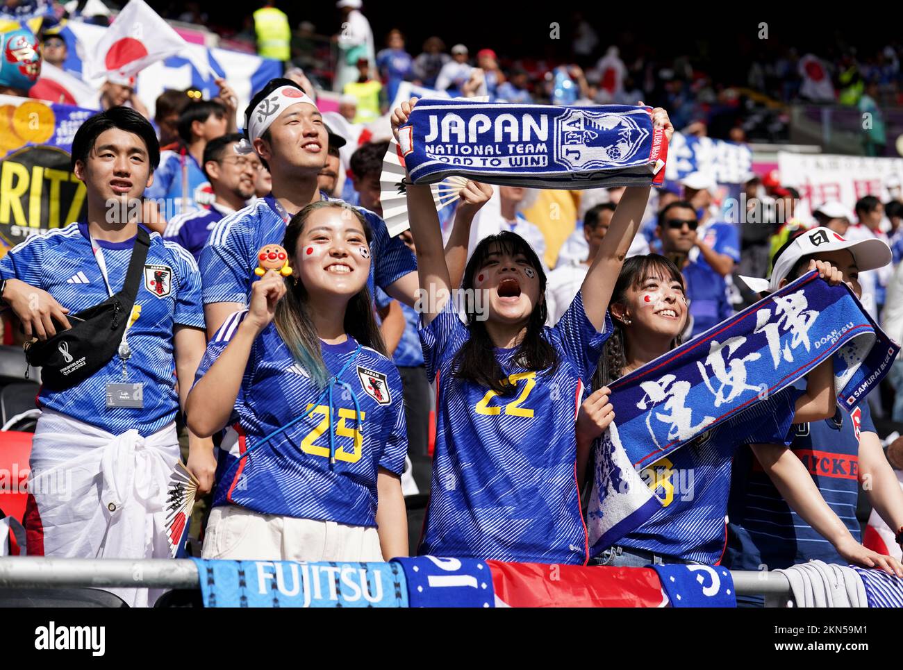 Japan fans ahead of the FIFA World Cup Group E match at the Ahmad Bin ...
