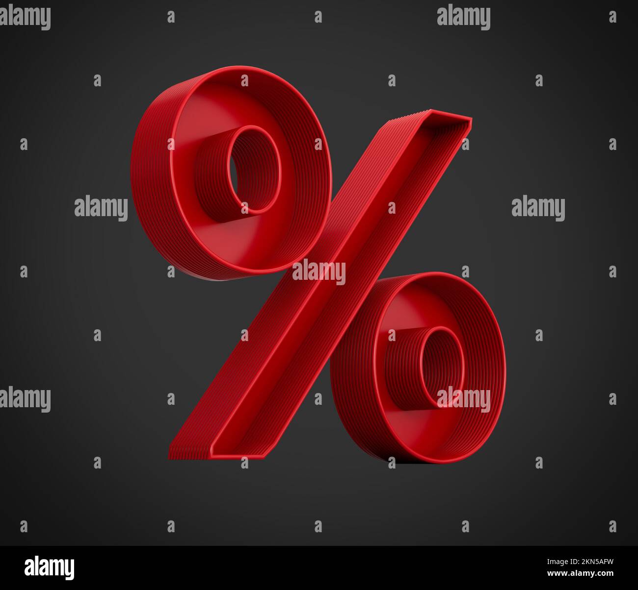 A 3d rendering of the percentage sign in red over the black background ...