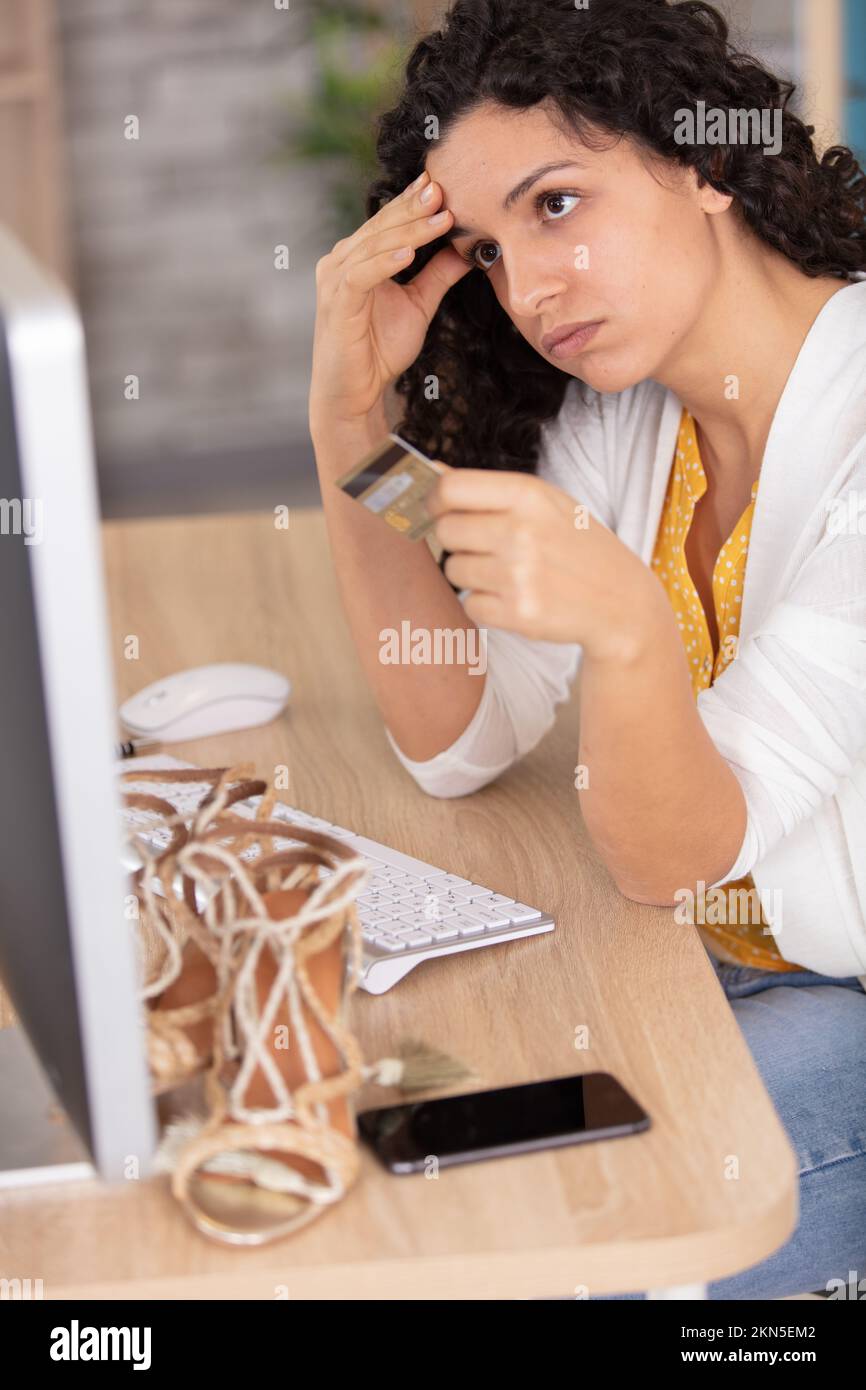 frustrated woman experiencing problems to make payment online Stock ...
