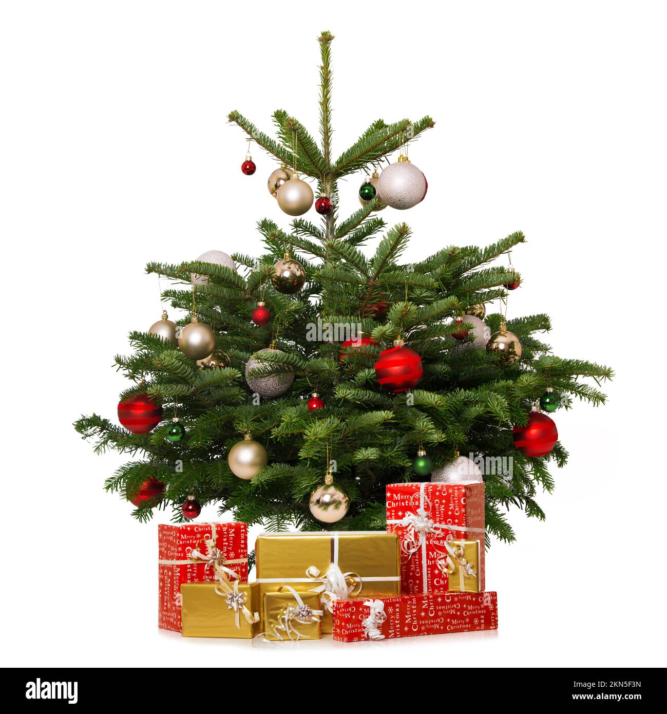 Christmas tree and gifts isolated on white background Stock Photo - Alamy