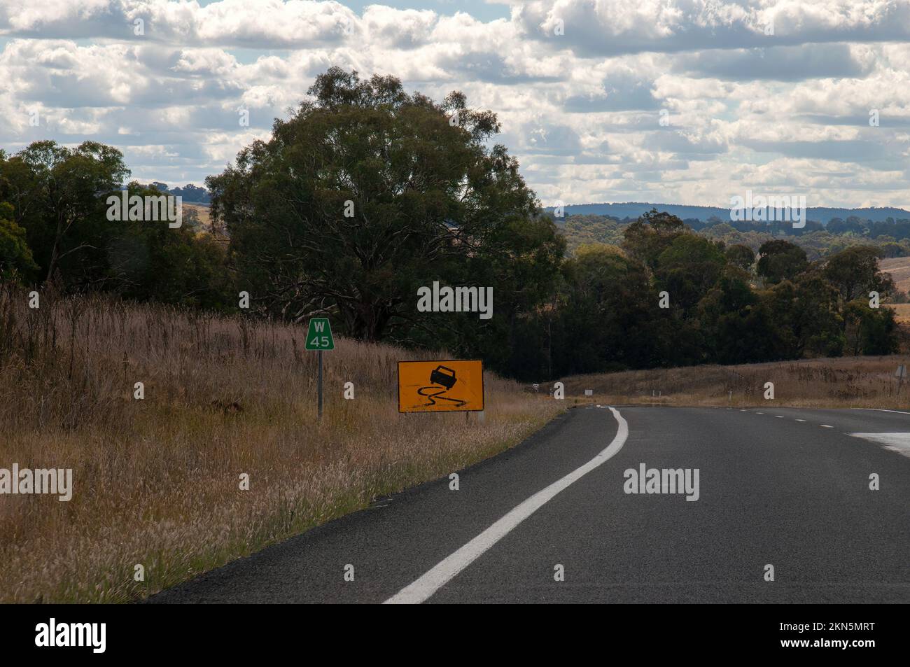 Rural Australia, autumn countryside scene with road safety signs Stock ...