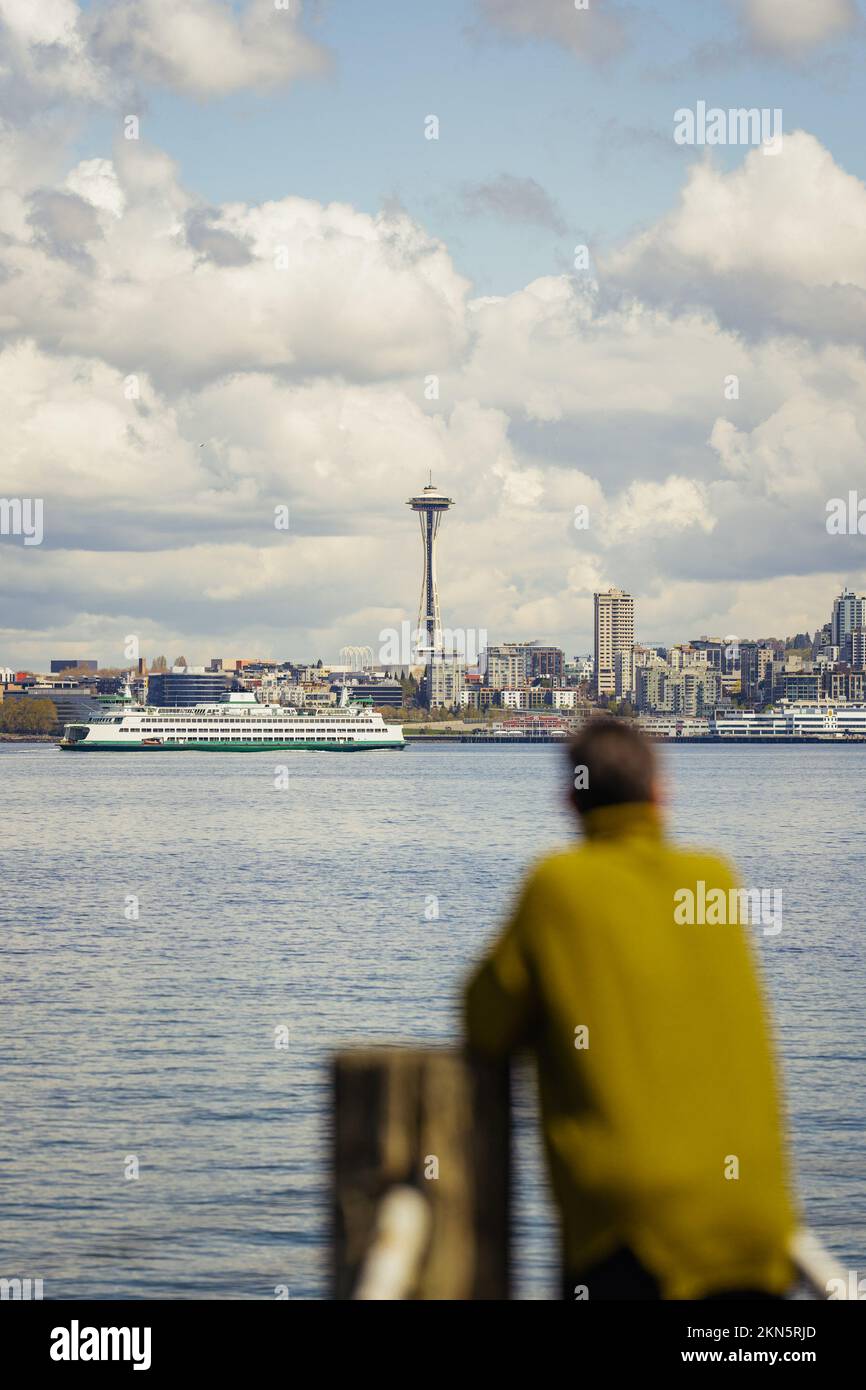 A vertical shot from the frontal coast to the waterside buildings of ...