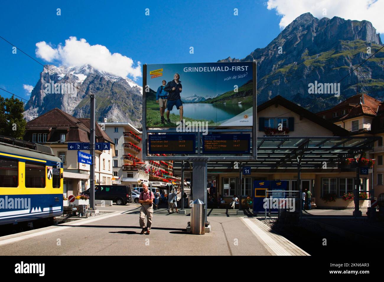 Stations and train sets in the town of Grindelwald under the Eiger ...