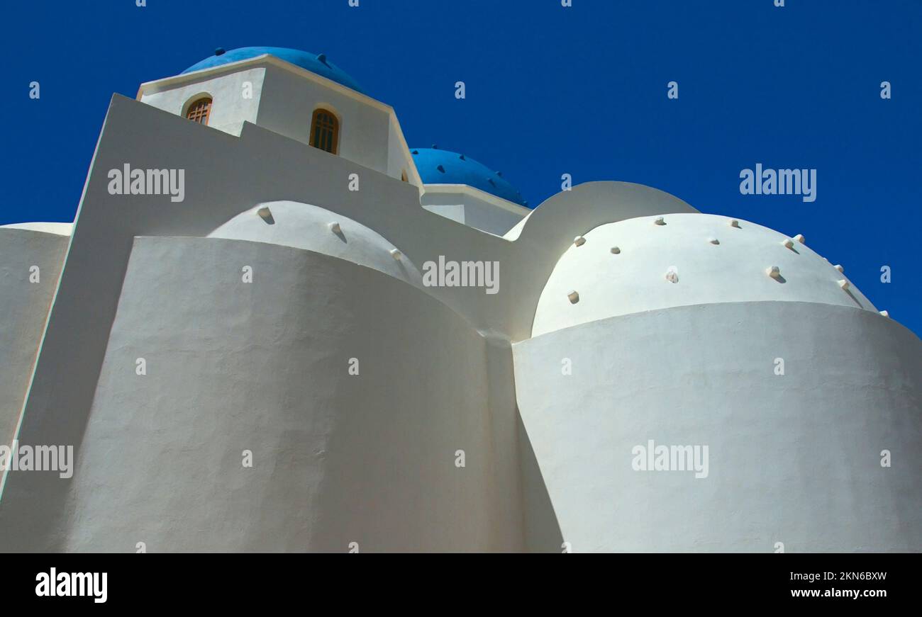 Orthodox church in the town of Perissa on the island of Santorini in ...