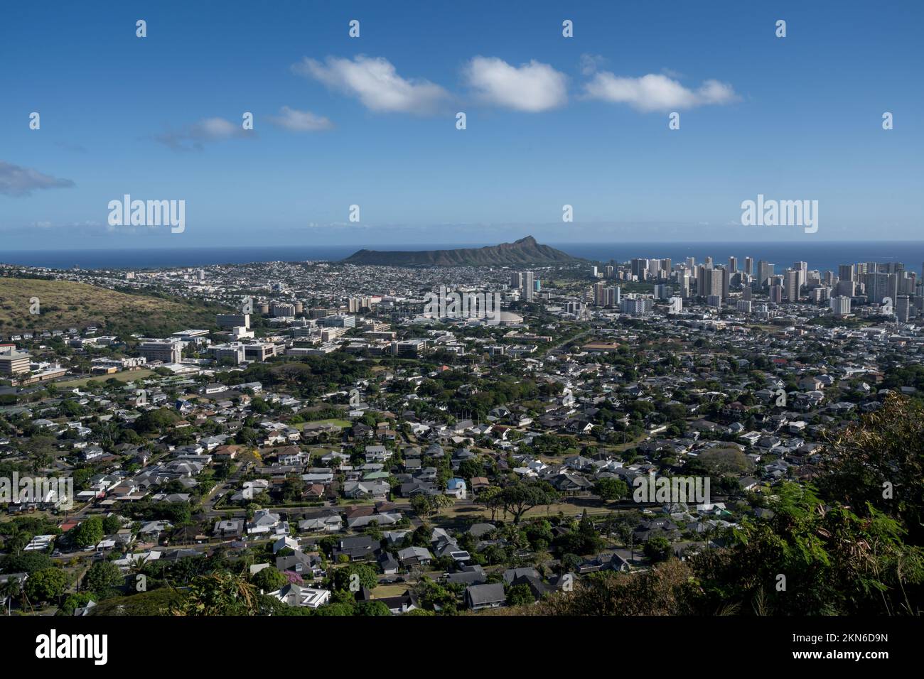 Honolulu city from above looking on Diamond Head from far Ohau Hawaii ...