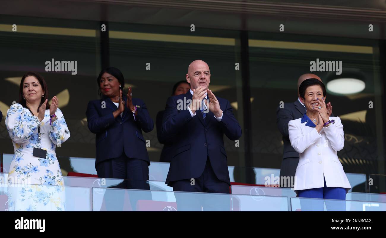 Al Rayyan, Qatar. 27th Nov, 2022. FIFA President Gianni Infantino (front C) reacts before the ...