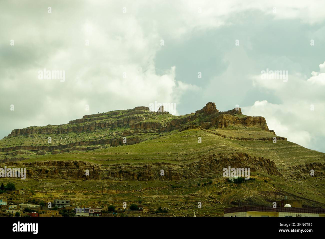 An aerial view of the Mountain of Derik with a clear sky as background ...