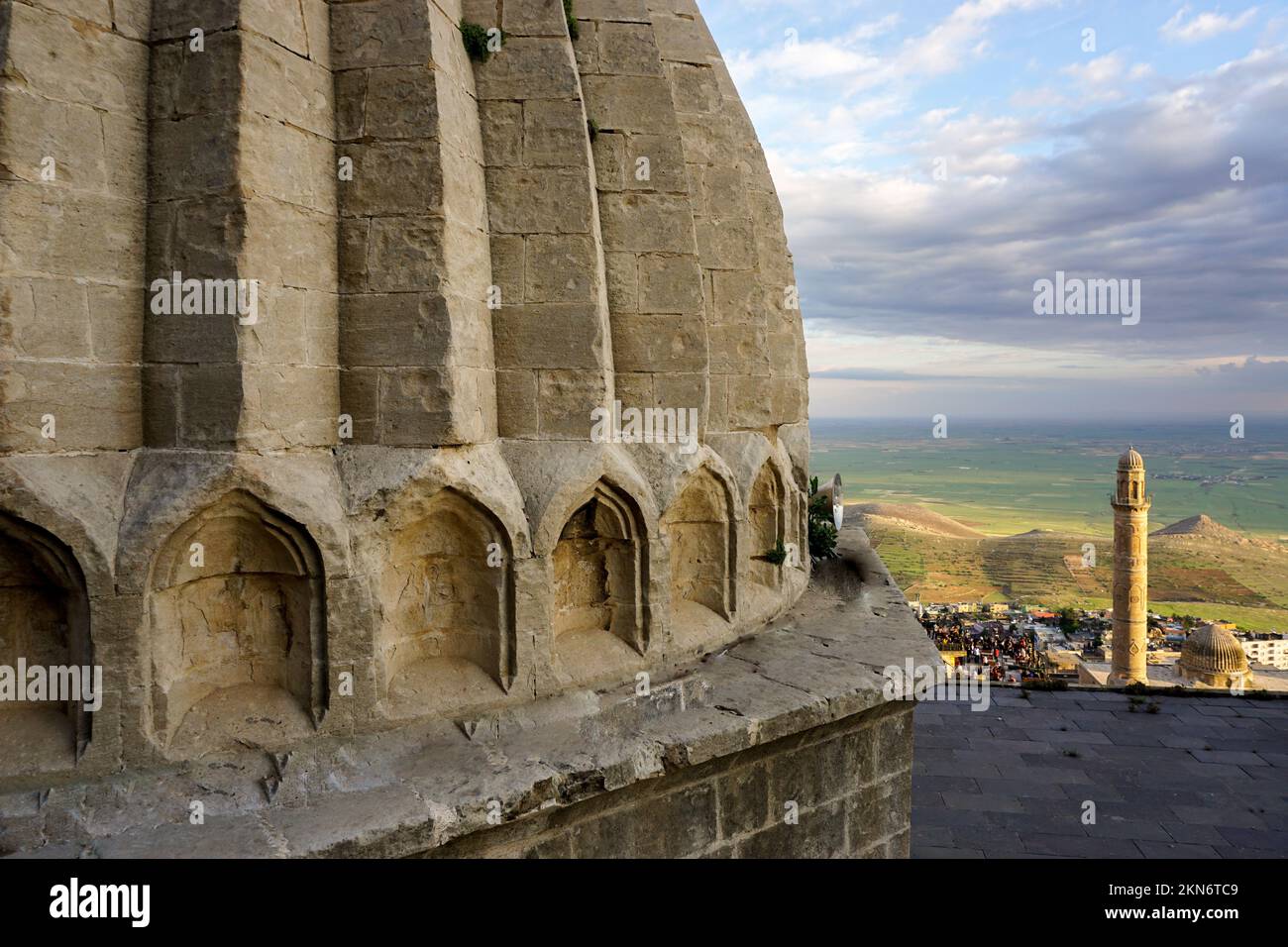 An aerial view of the Zinciriye Madrasah with the minaret of Ulu Cami ...