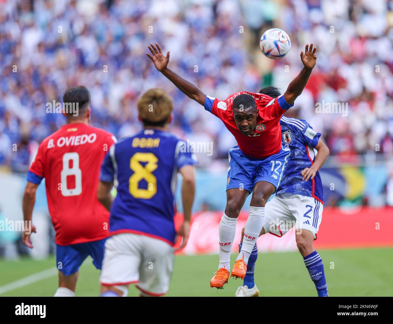 Al Rayyan, Qatar. 27th Nov, 2022. Joel Campbell (2nd R) of Costa Rica vies for the ball during ...