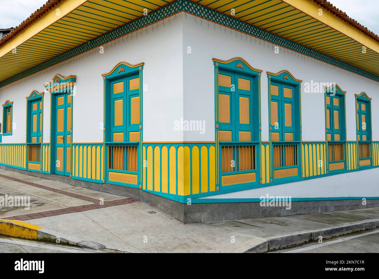 Colourful colonial style house in Salento village, Quindio, Colombia ...