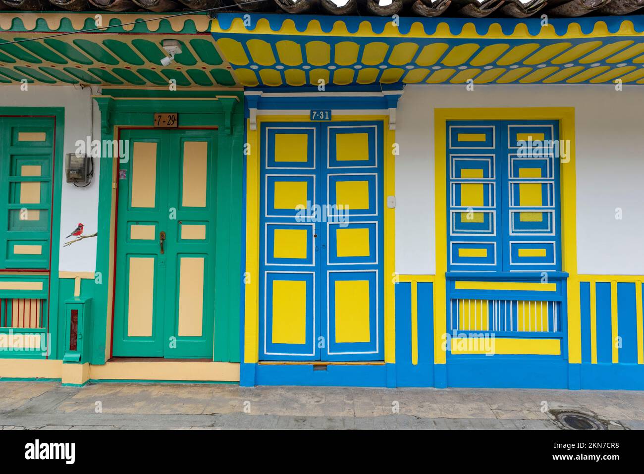 Colourful colonial style house in Salento village, Quindio, Colombia ...