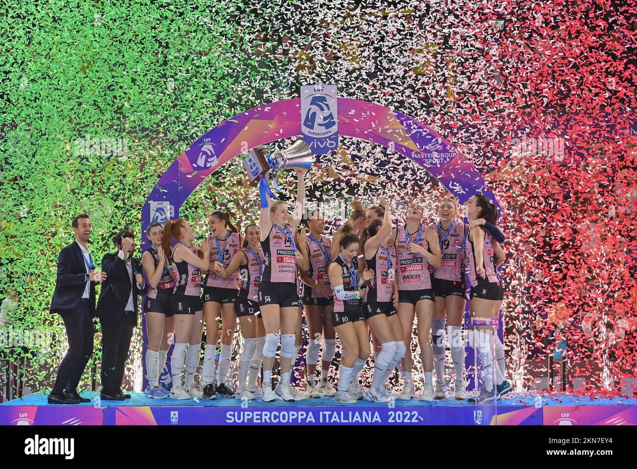 Prosecco Doc Imoco Conegliano players celebrate the victory during ...