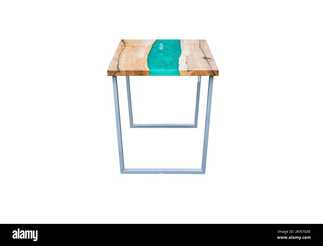 Modern epoxy dining table on white background. Side view. Interior ...