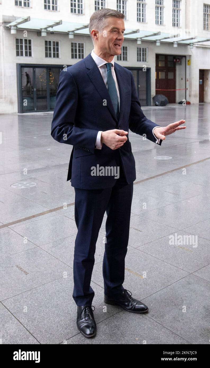 Transport Secretary Mark Harper speaks to waiting media outside BBC ...