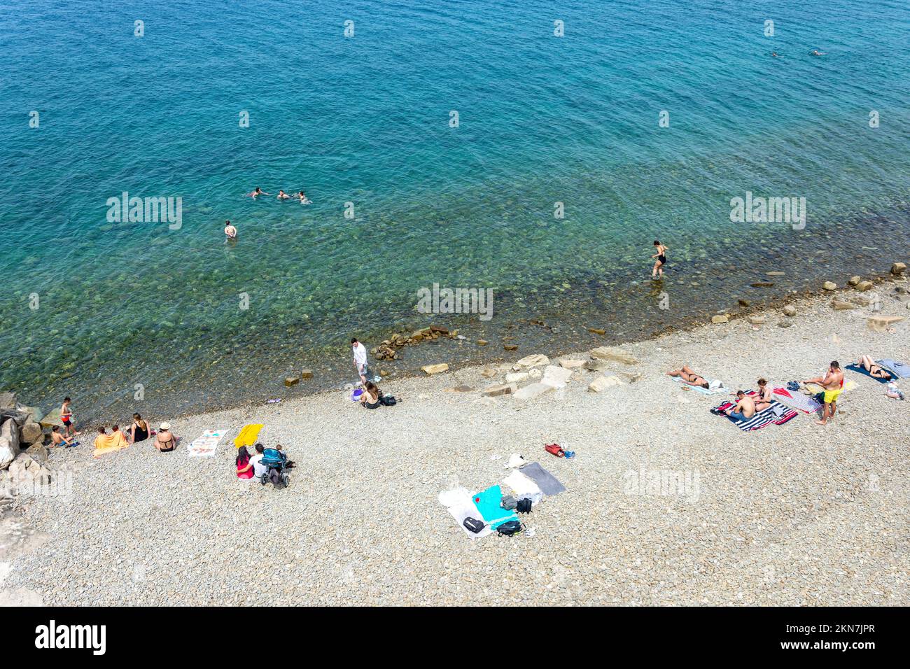 Plaza Piran Beach, Piran (Pirano), Slovene Istria, Slovenia Stock Photo ...
