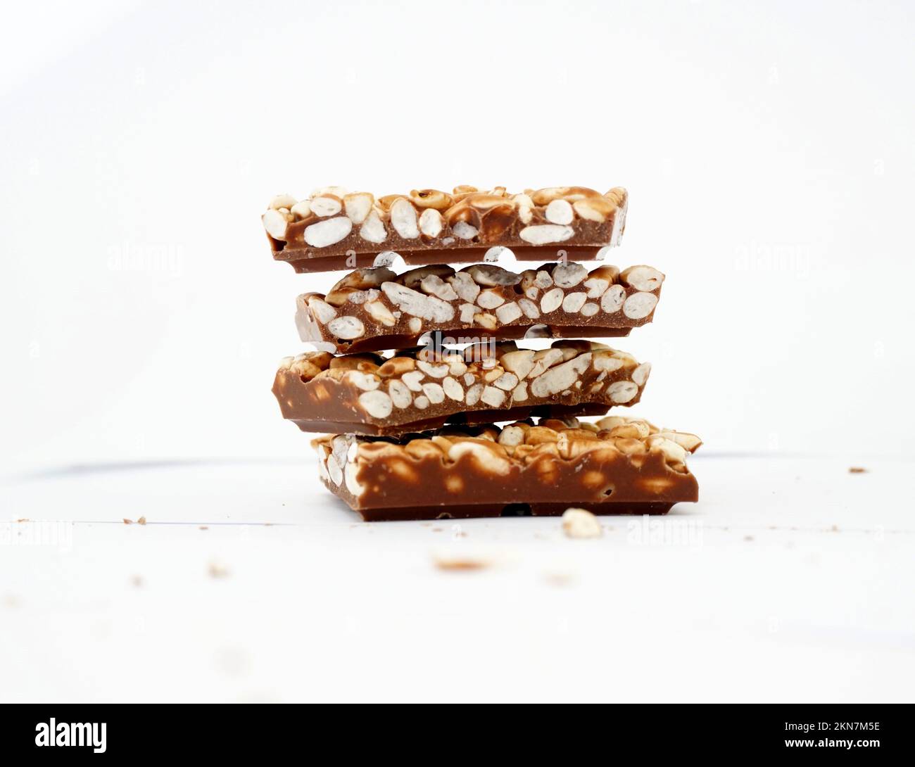 pieces of rice chocolate bar over white background Stock Photo - Alamy