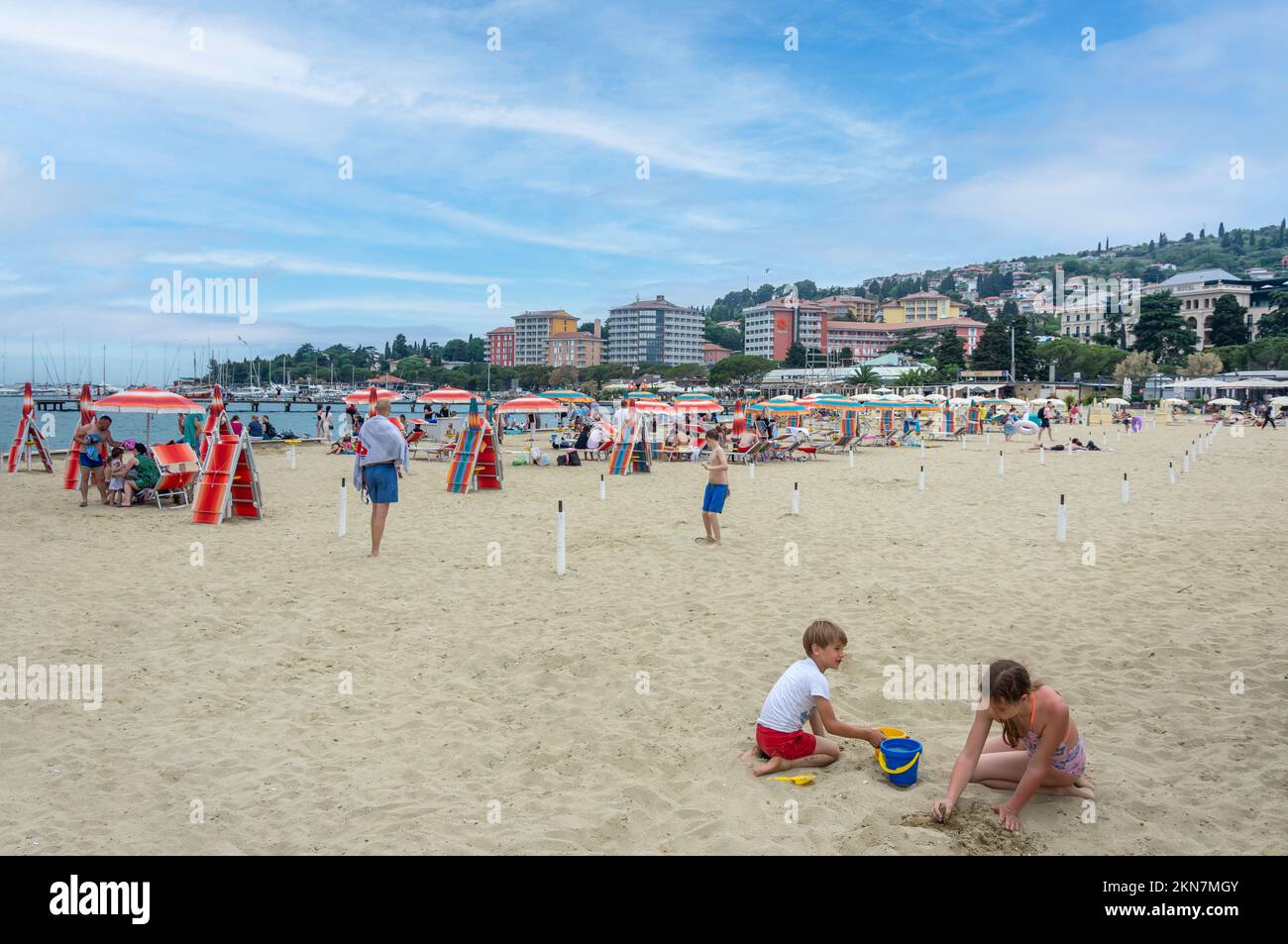 Portoroz Central Beach, Portoroz, Slovene Istria, Slovenia Stock Photo ...