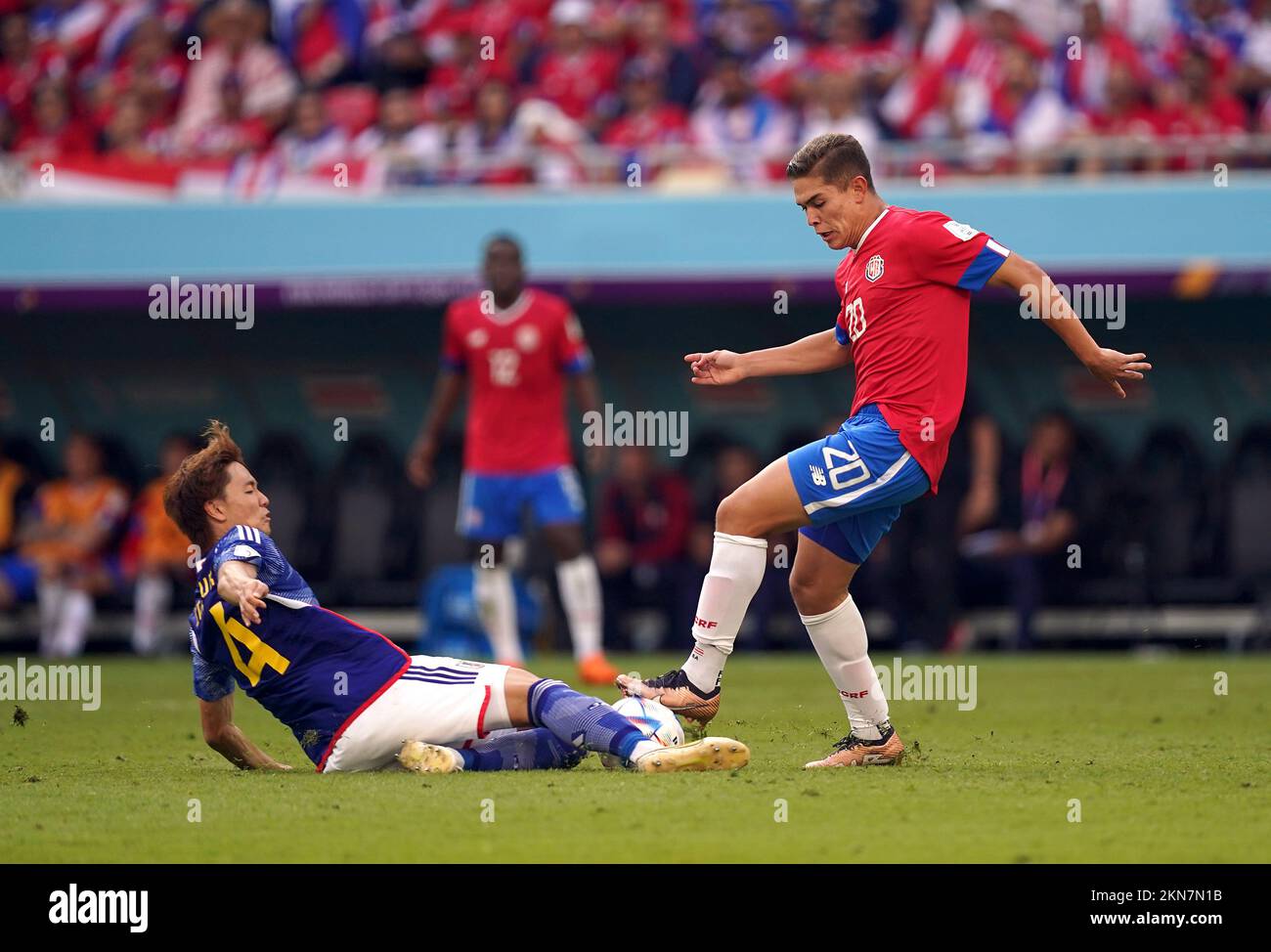 Japan’s Kou Itakura tackles Costa Rica's Brandon Aguilera during the ...