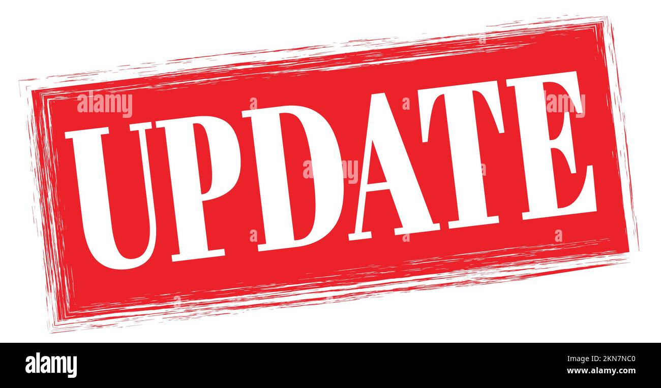 UPDATE text written on red rectangle stamp sign Stock Photo - Alamy