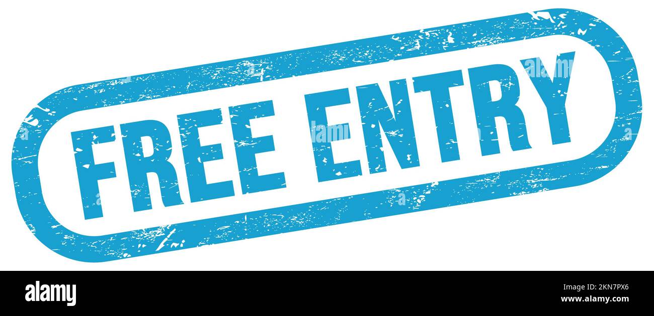 FREE ENTRY, text on blue rectangle stamp sign Stock Photo - Alamy