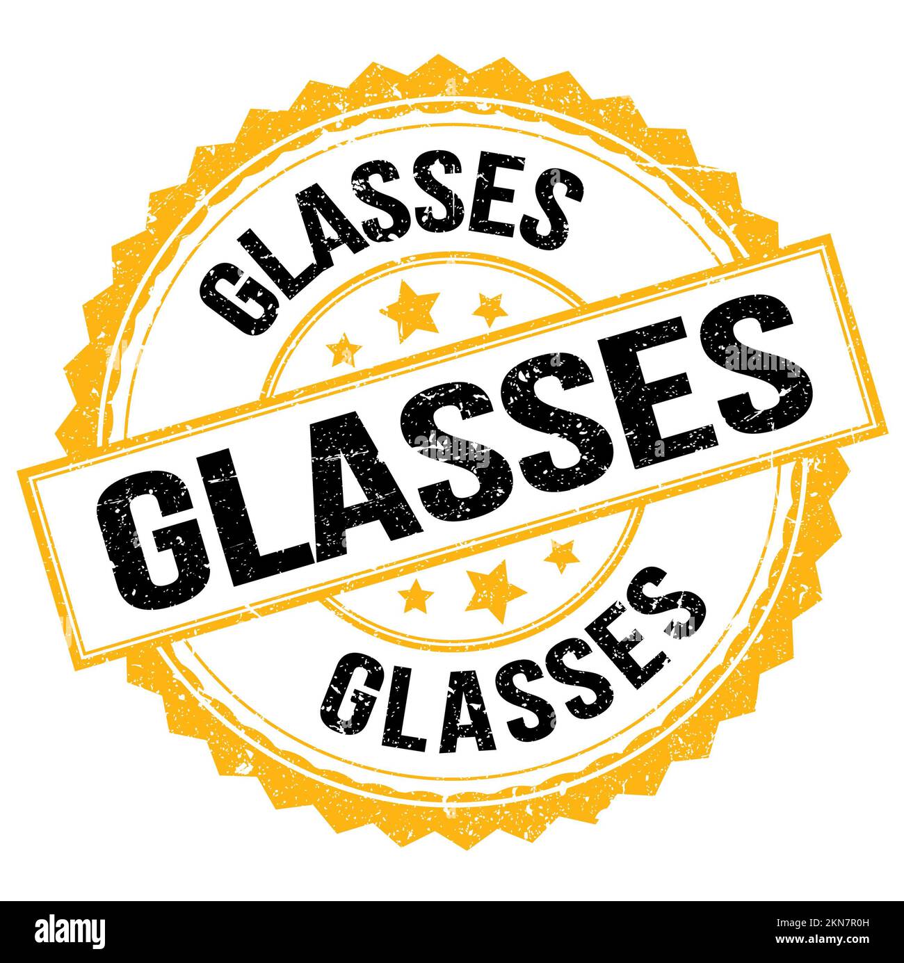 GLASSES text written on yellow-black round stamp sign Stock Photo - Alamy