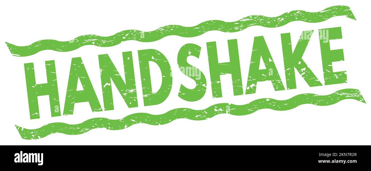 HANDSHAKE text written on green lines stamp sign Stock Photo - Alamy