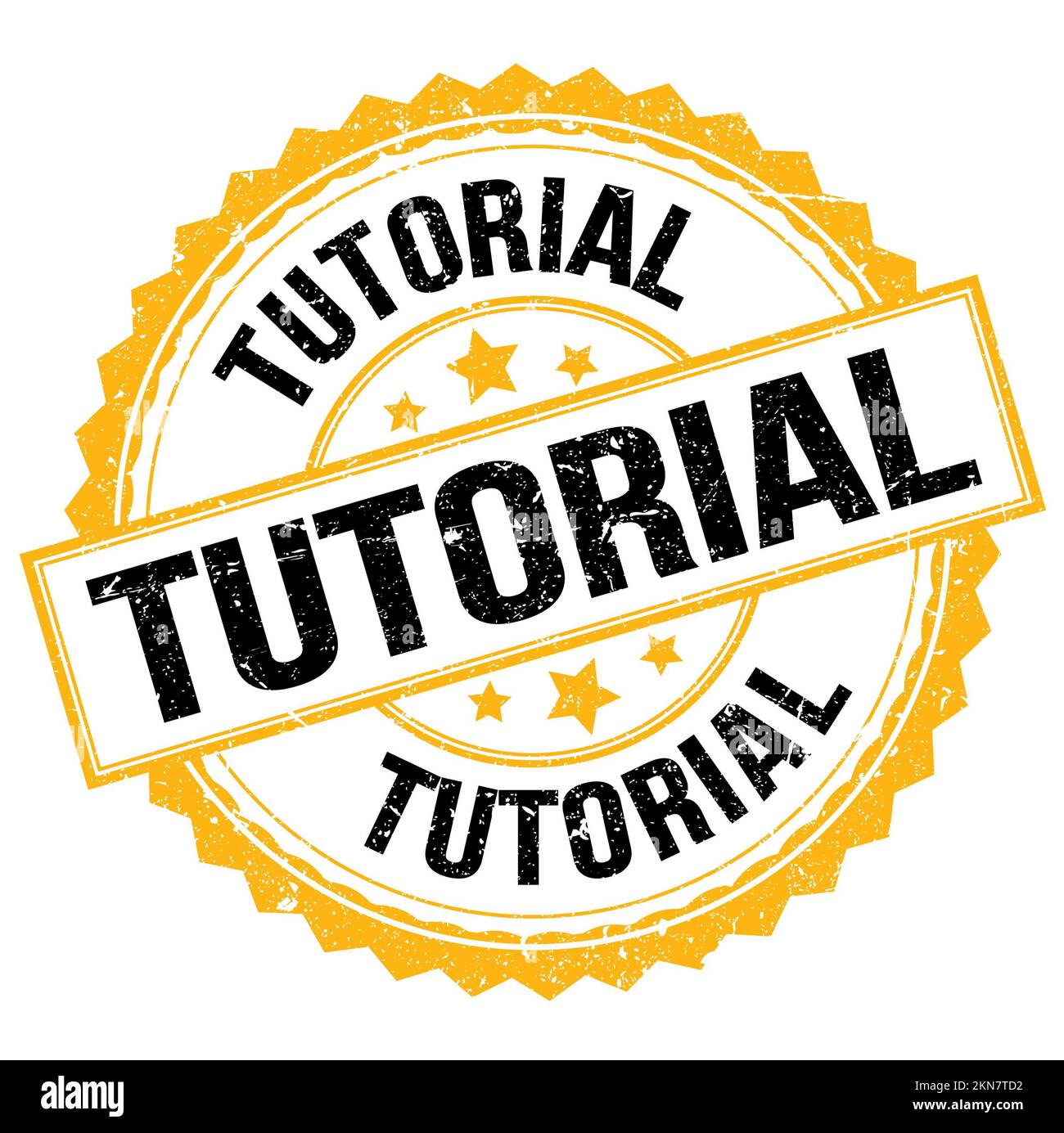 TUTORIAL text written on yellow-black round stamp sign Stock Photo - Alamy