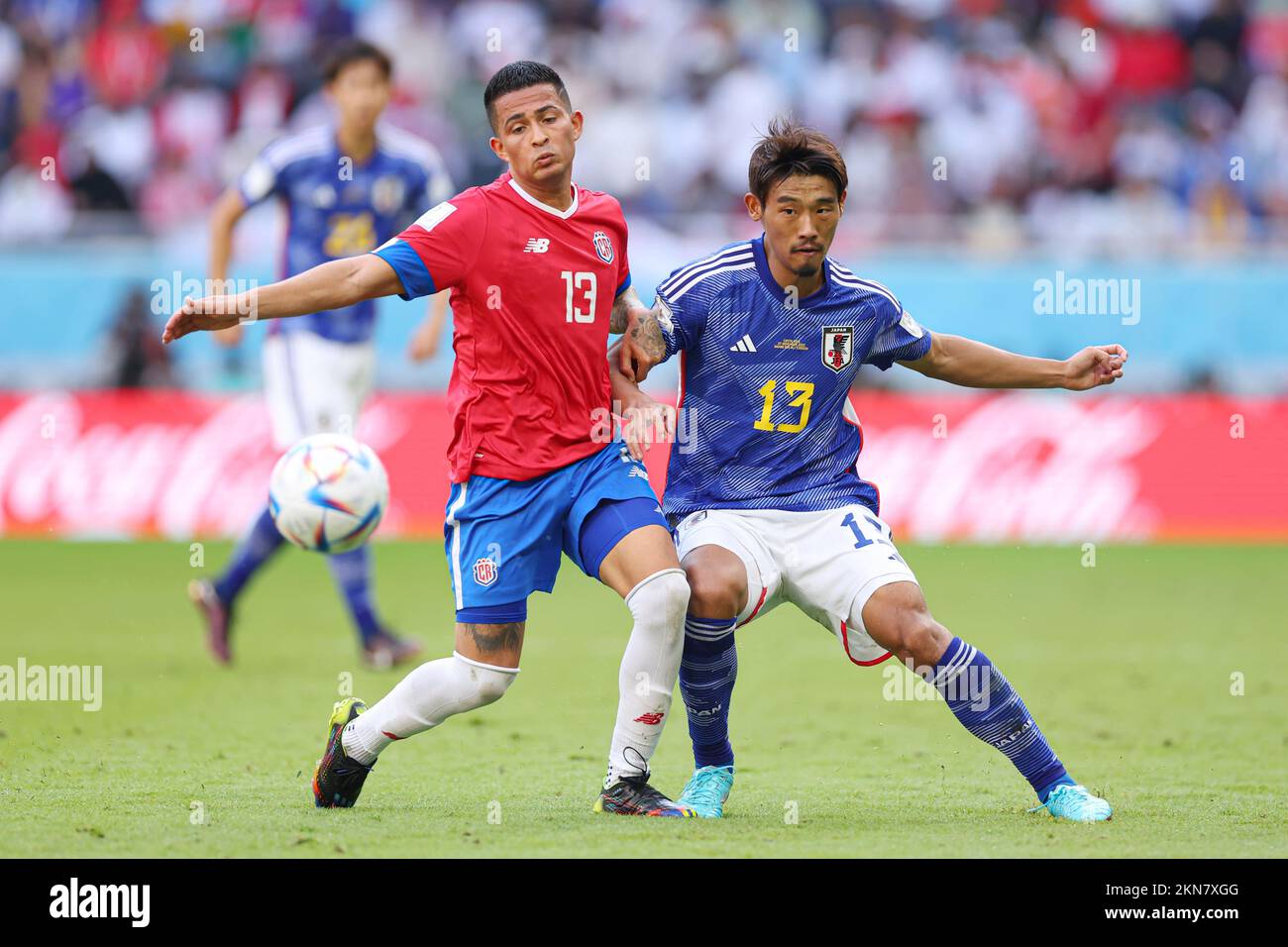 Al Rayyan, Qatar. 27th Nov, 2022. (L-R) Gerson Torres (CRC), Hidemasa Morita (JPN) Football ...