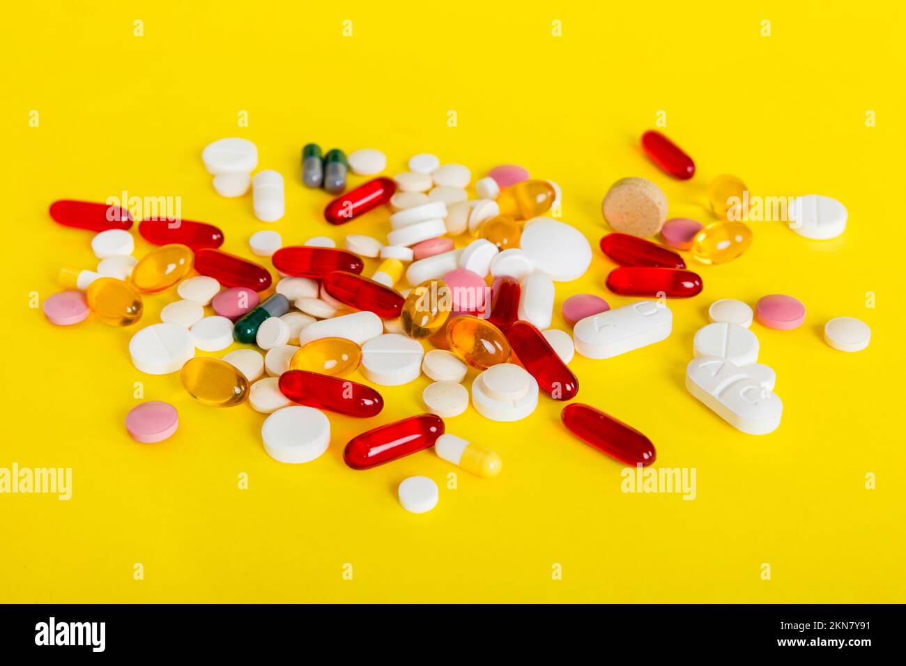 Many different colorful medication and pills perspective view. Set of ...