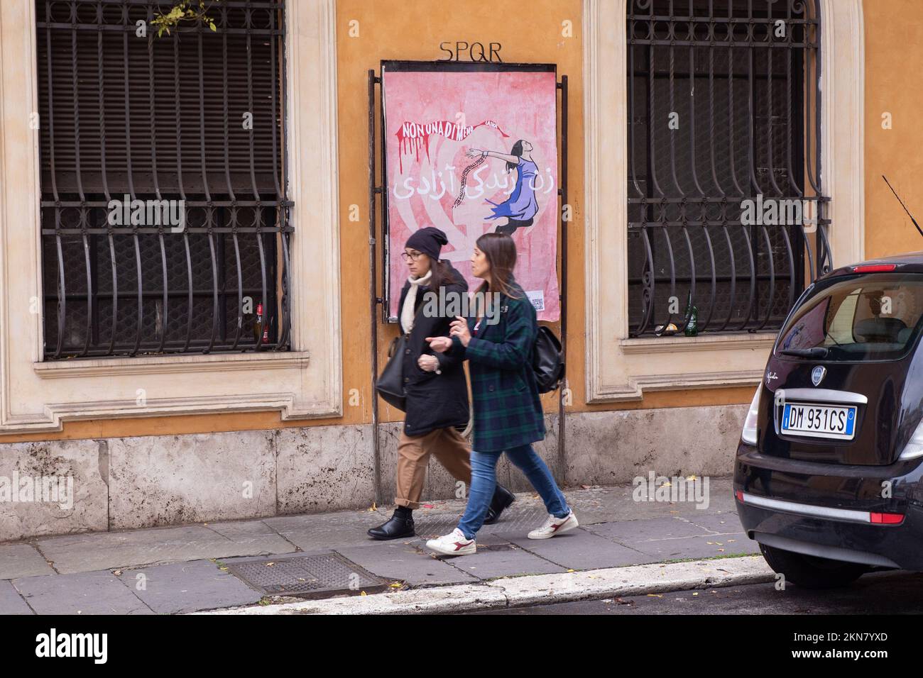 Rome, Italy. 26th Nov, 2022. View of Laika's poster entitled "Woman ...