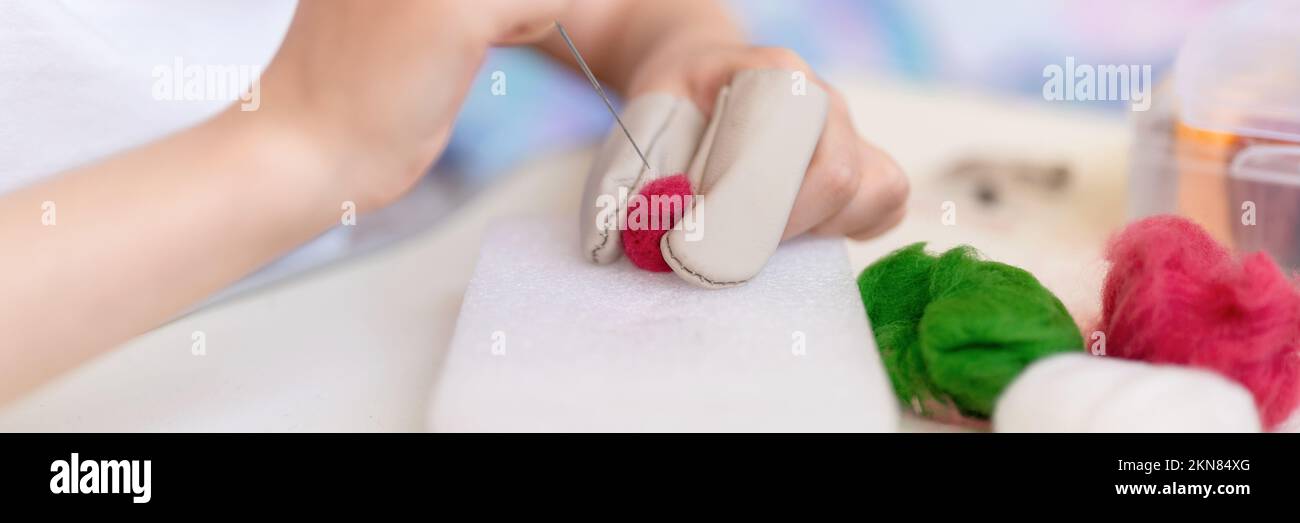 felt wool craft by handmade with needle. little kid girl artisan nine ...