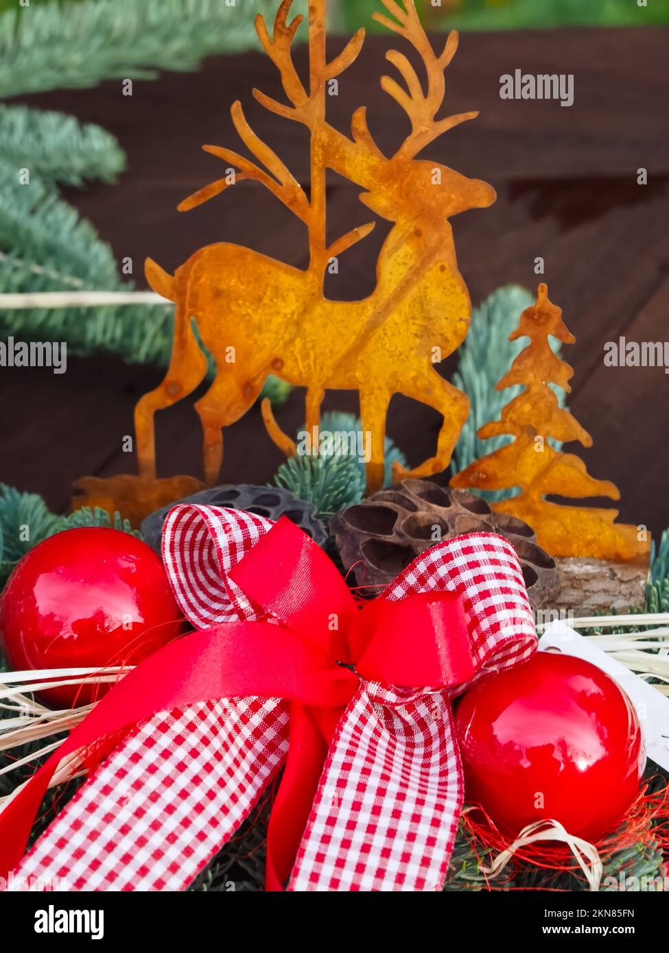 Advent arrangement with decoration from nature with a elk Stock Photo ...